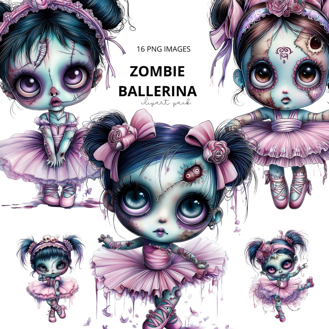 Spooky Chibi Ballerina Zombie Clipart Collection - Pink Ballet Outfits ...