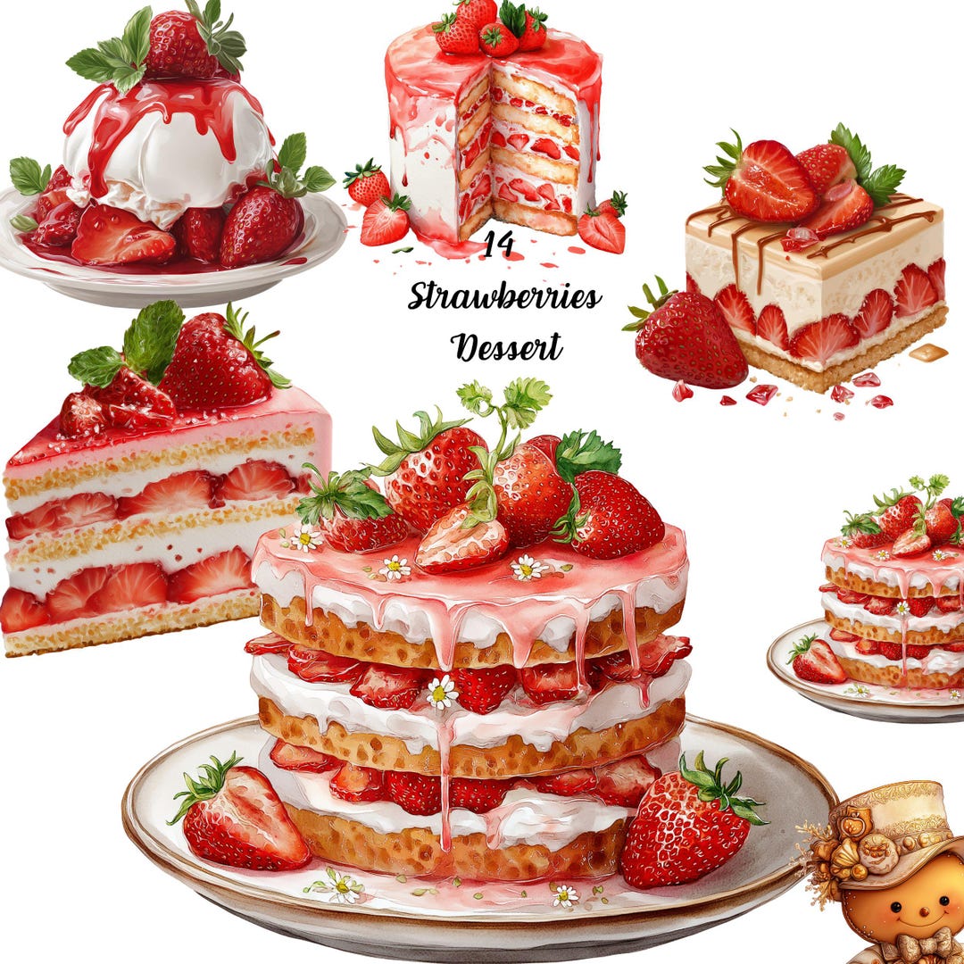 Strawberries Dessert Clipart Set - Deliciously Illustrated Graphics - Etsy
