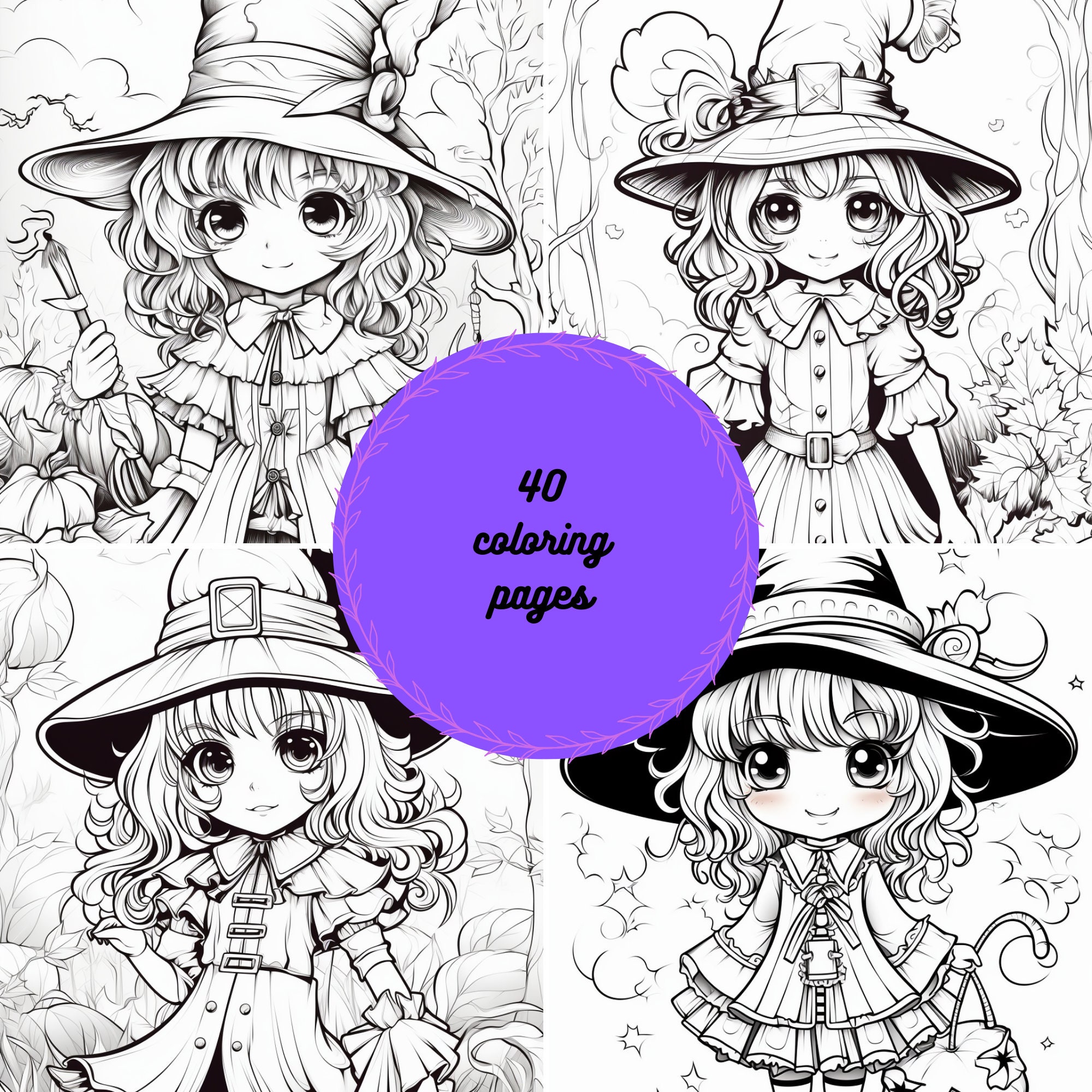 Printable Coloring Page - Instant PDF Download - Little Anime Witch ...