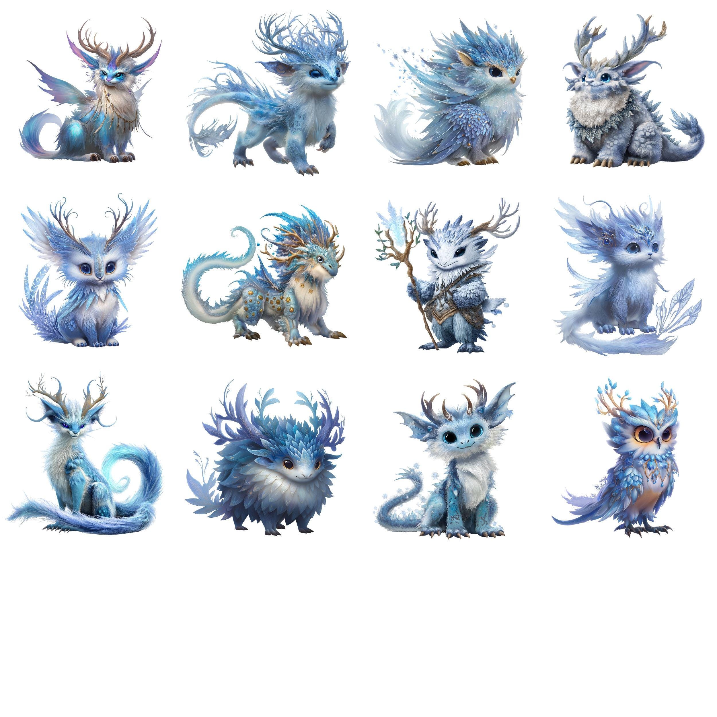 Fantasy Winter Creatures Clipart Set - Magical Winter Animals Graphics ...