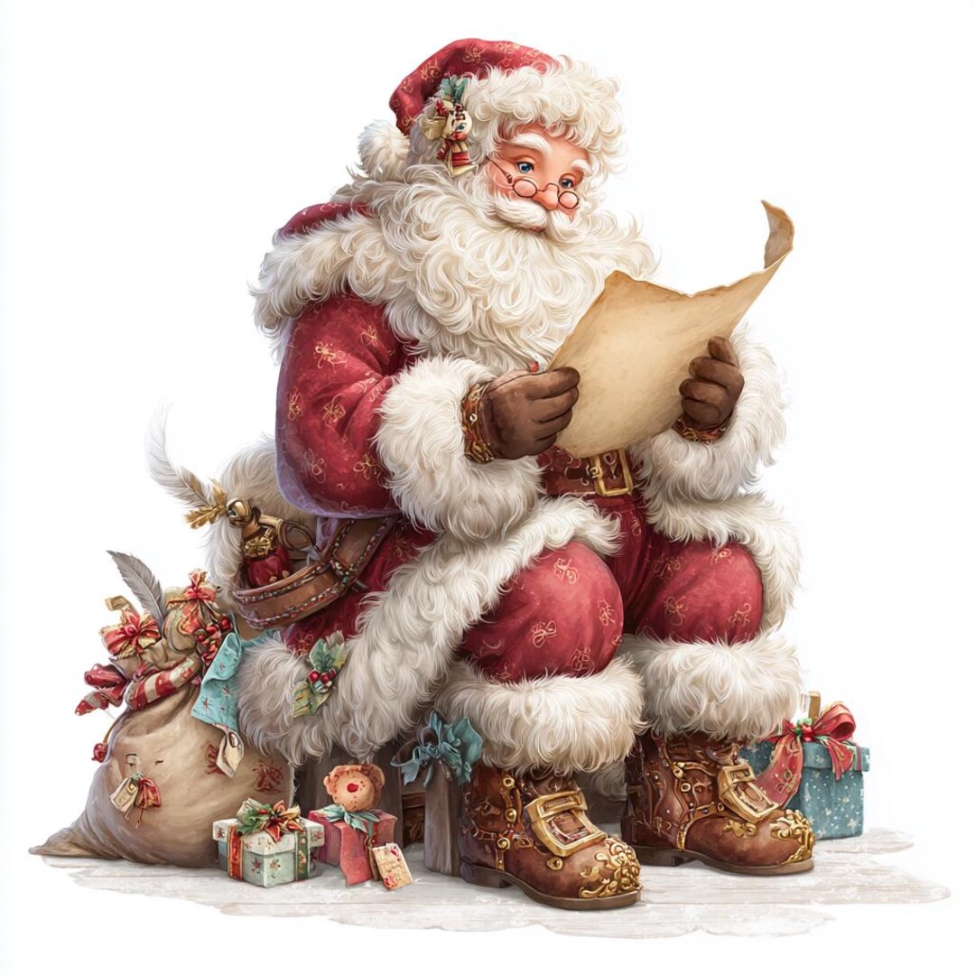 Santa Claus Reading a Letter Clipart Set - Festive Digital Graphics - Etsy