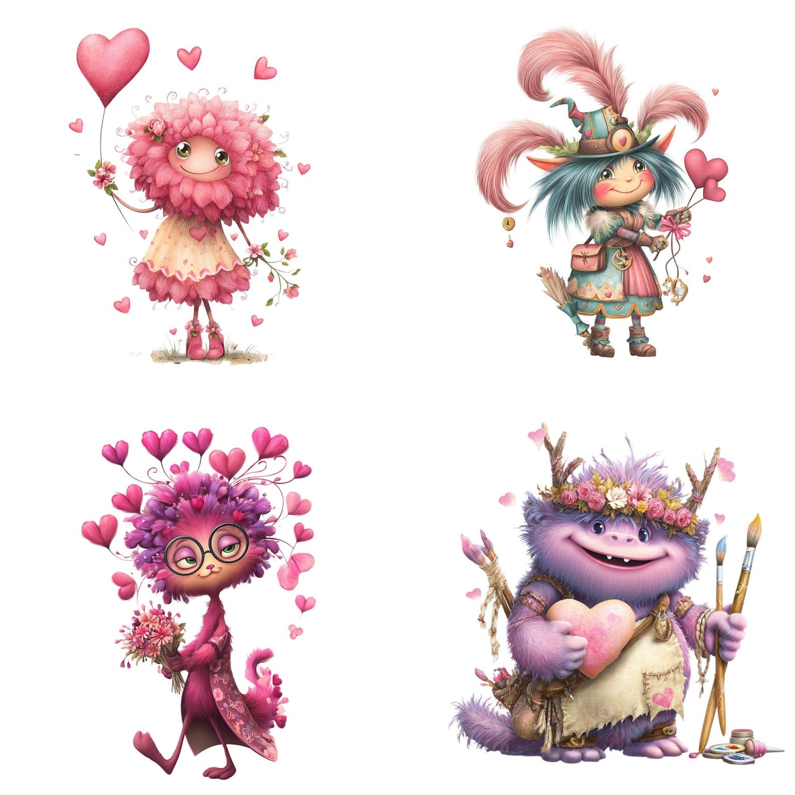 Whimsical Valentine Characters Clipart Set | Fun Love Illustrations - Etsy