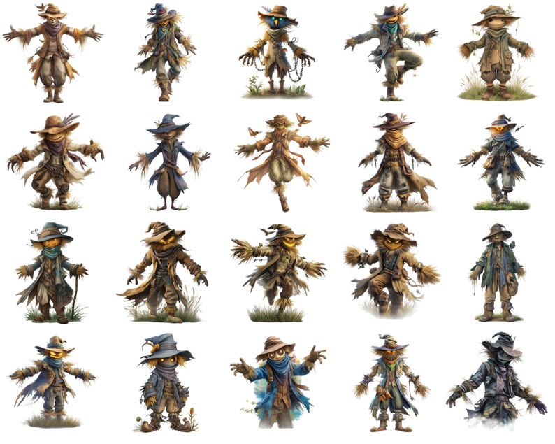Spooky Scarecrow Clipart Set for Halloween Fun - Etsy