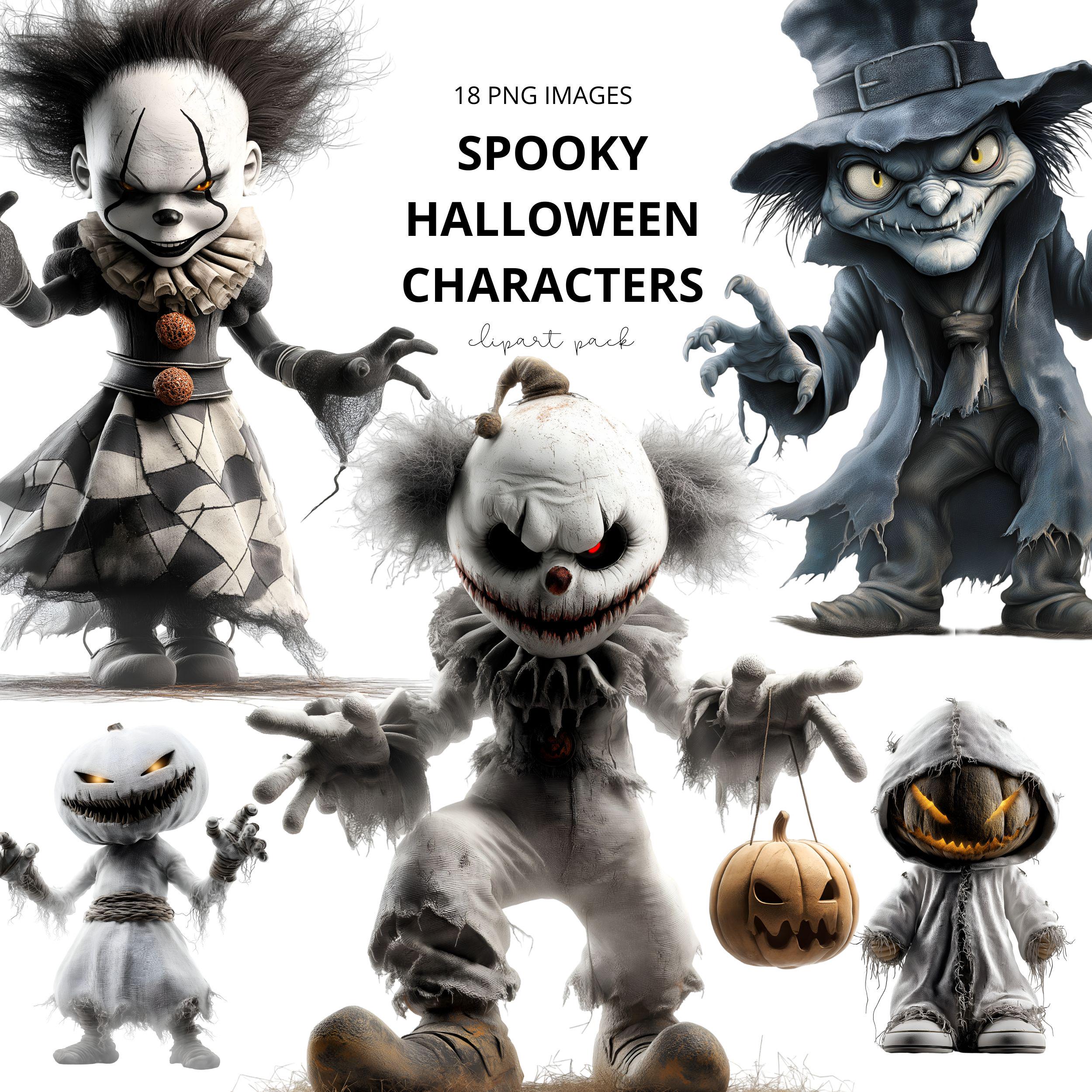 Spooky Halloween Characters Clipart Bundle: Haunted PNG Illustrations ...