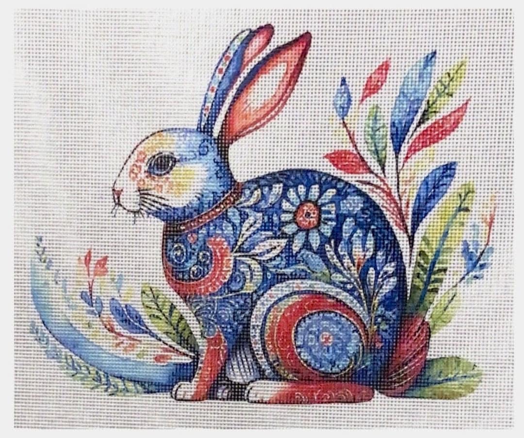 Needlepoint Canvas "folk Art - Rabbit Blue” *no Threads** - Etsy