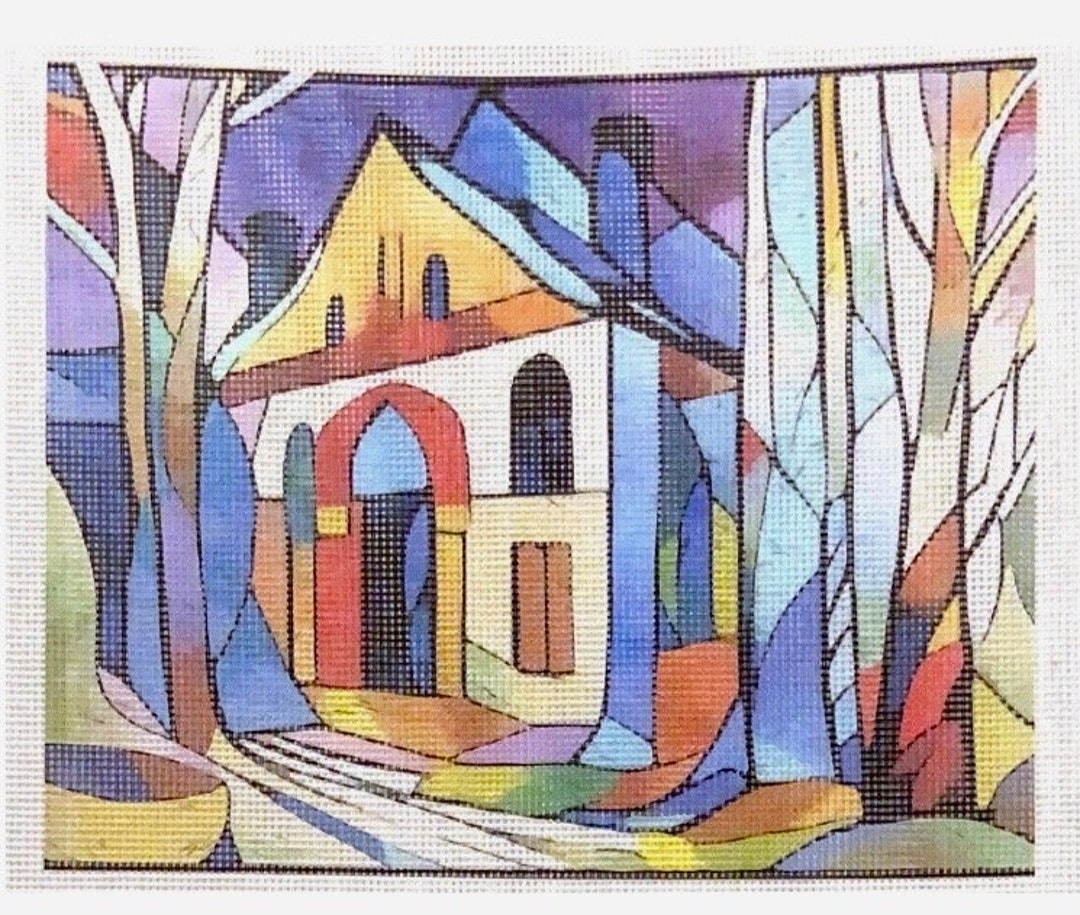 Needlepoint Canvas "cozy Cabin in the Forest Illustration Art” **no ...