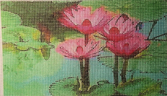 Needlepoint Canvas water Lotus Painting | Etsy