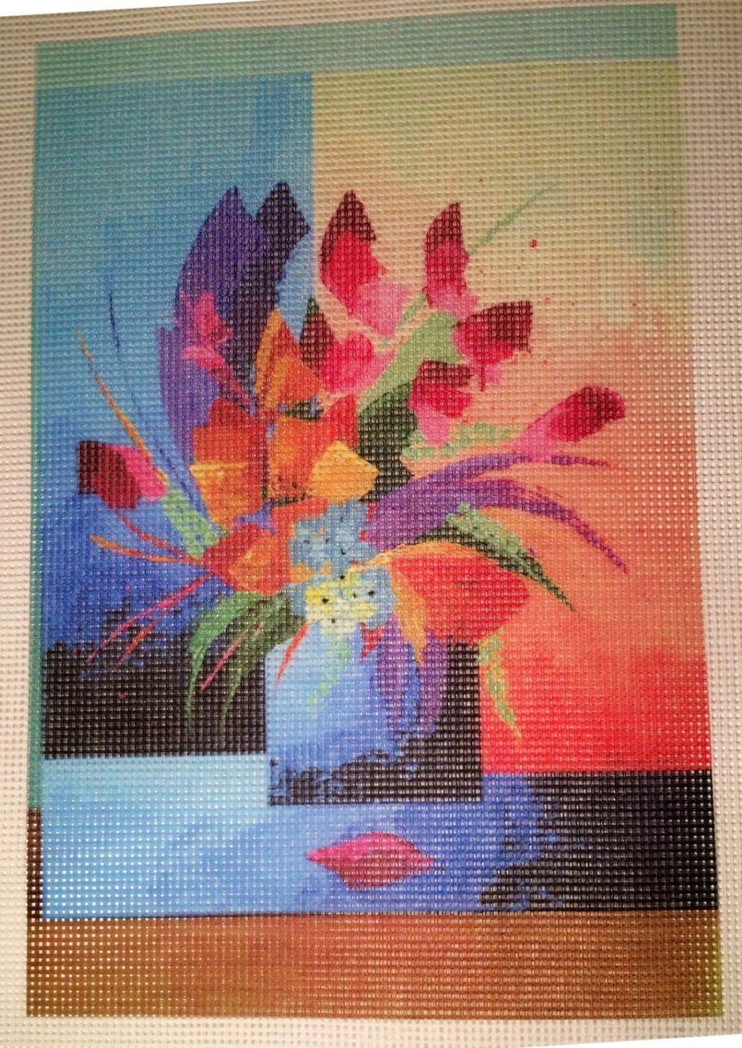 Needlepoint Canvas "floral Vase Tapestry" **no Threads** - Etsy