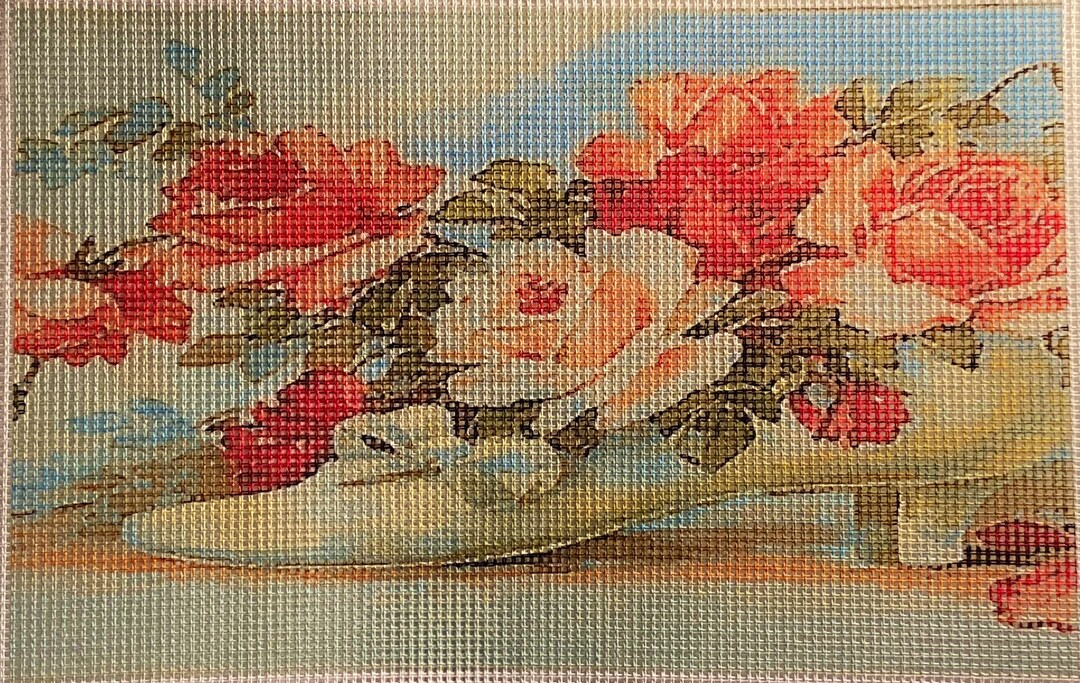 Needlepoint Canvas vintage Shoe Full Roses no Threads - Etsy