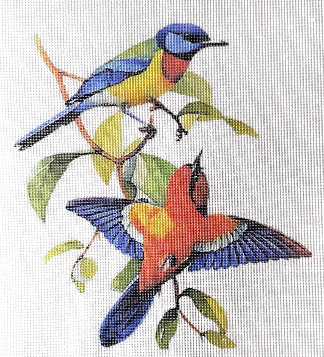 Needlepoint Canvas “two Vibrant Vintage Birds on Branches” **no Threads ...