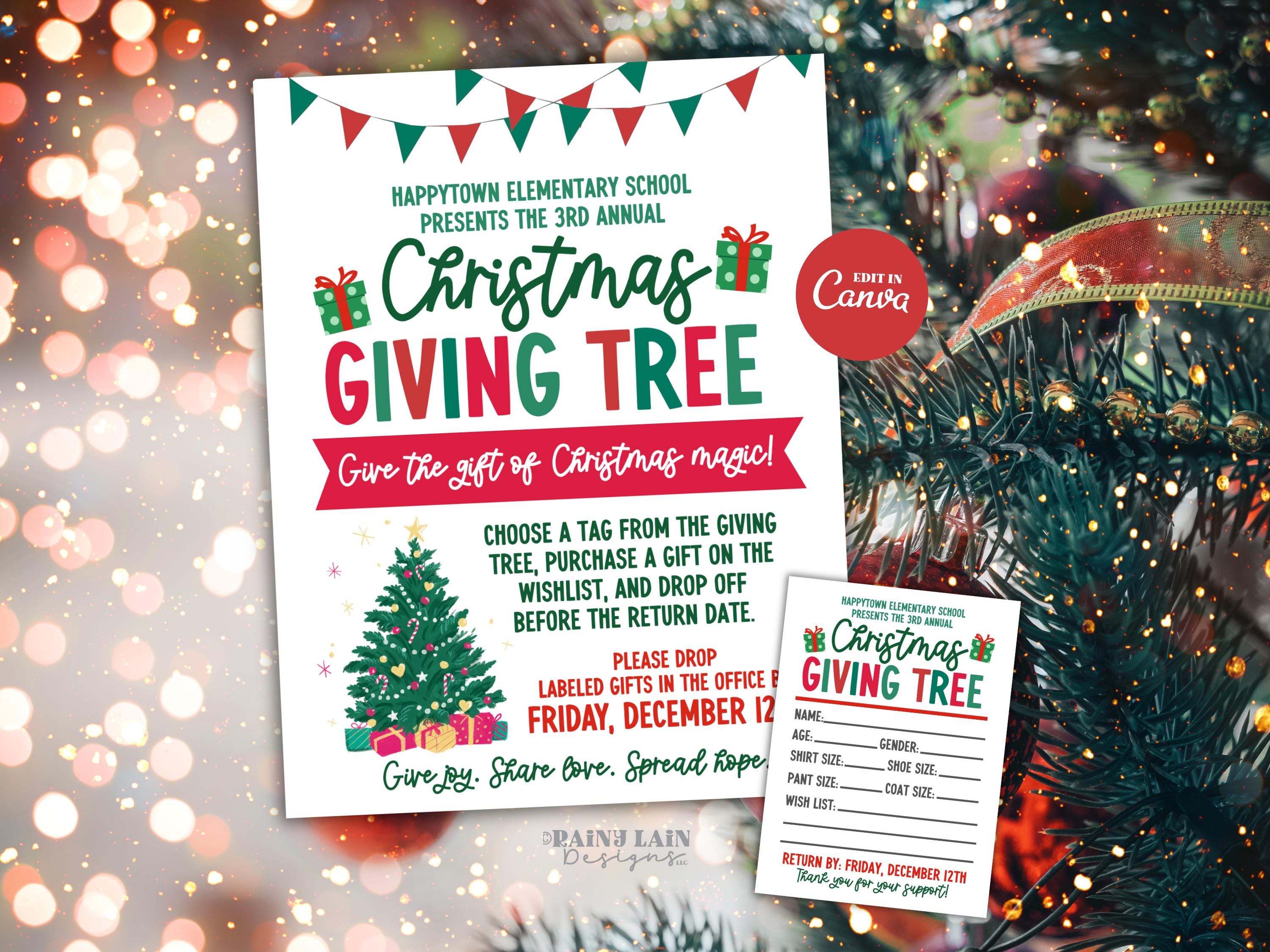 Christmas Giving Tree Gift Tag, Angel Tree Flyer, Editable in Canva - Etsy