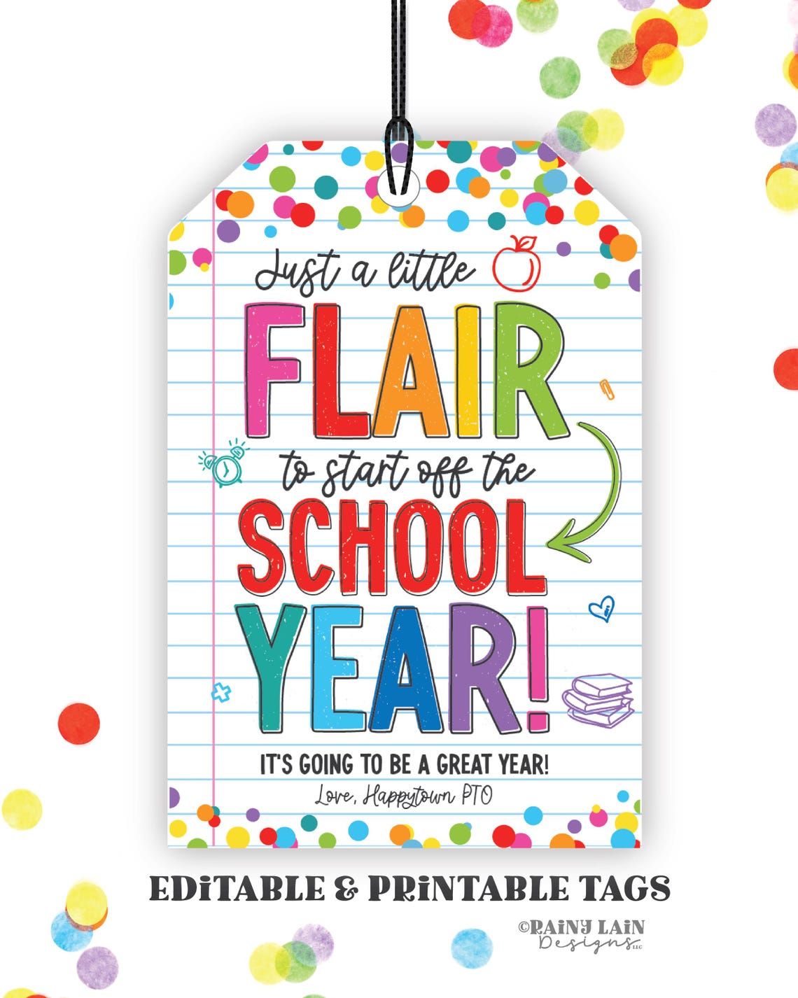 First Day of School Flair Gift Tag, Printable First Day of School ...