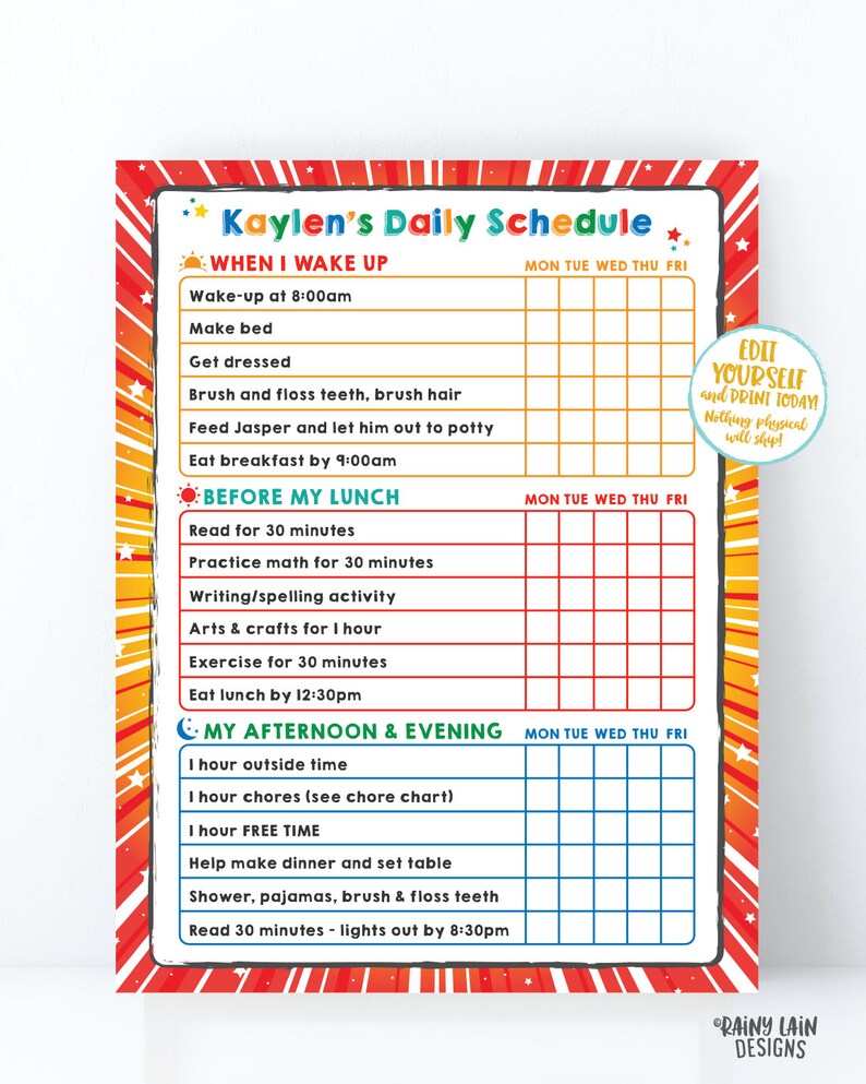 Editable Superhero Home School Schedule Printable Kids Schedule Daily ...