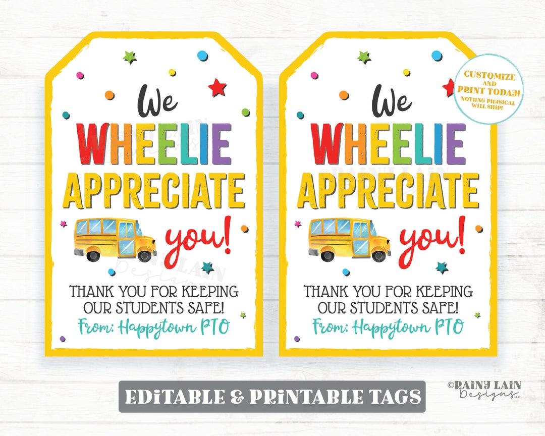 Bus Driver Gift Tag We Wheelie Appreciate You National School Bus ...