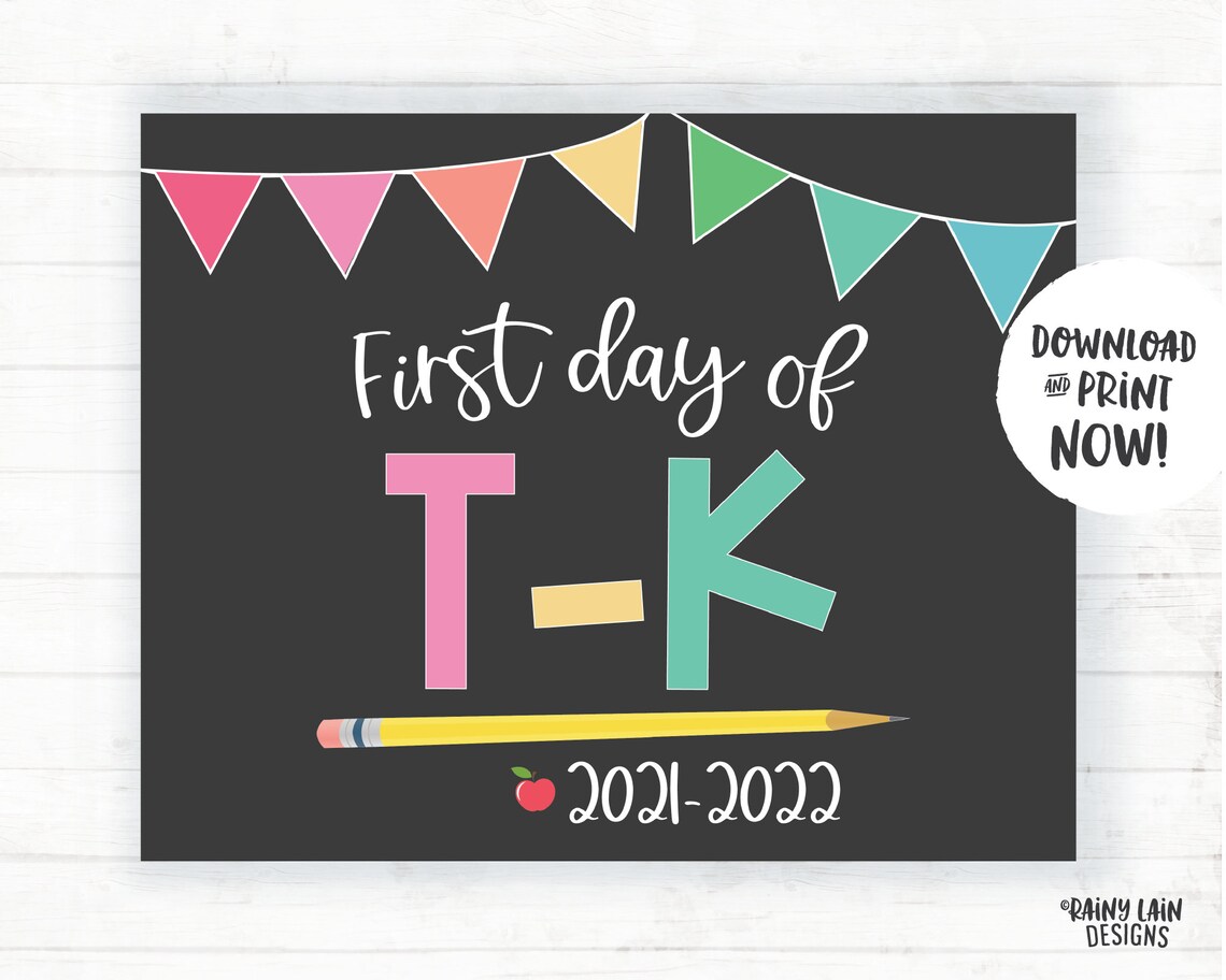 First Day of T-K Sign Girl Printable First Day of School Sign | Etsy