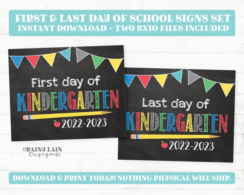 First and Last Day of Kindergarten Sign Set 1st Day and Last - Etsy