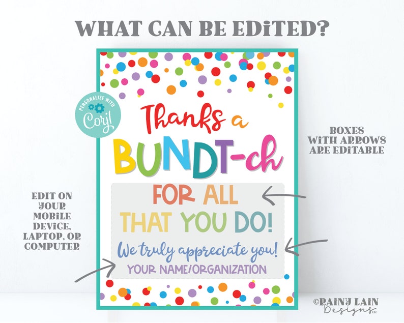 Thanks a Bundtch Sign, We Appreciate You Bundt-ch Bundt Cake, Employee ...