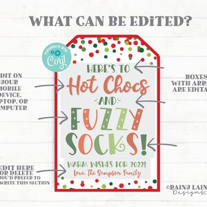 Hot Chocs and Fuzzy Socks Tag Christmas Hot Chocolate Cocoa Holiday ...