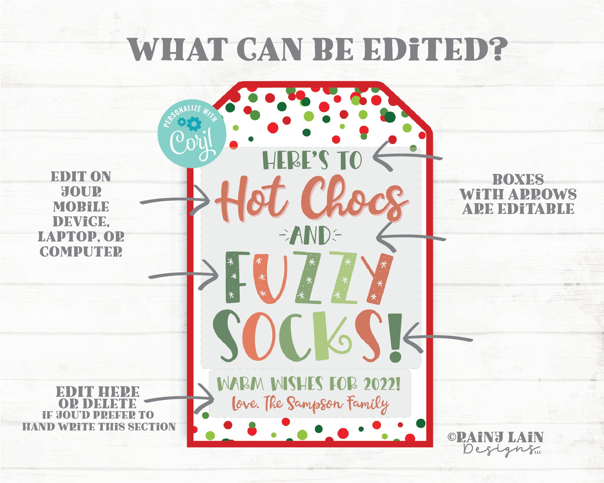 Hot Chocs and Fuzzy Socks Tag Christmas Hot Chocolate Cocoa Holiday ...