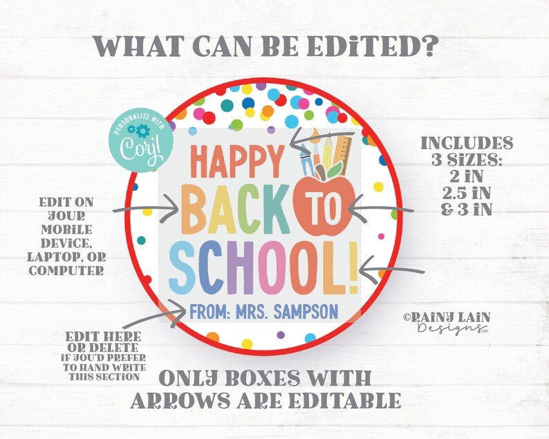 Happy Back to School Tag, Editable First Day of School Gift, 1st ...