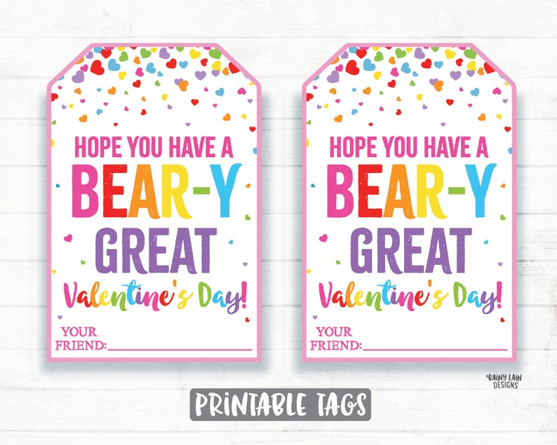Bear-y Great Valentine Bear Valentine Bear-y Valentine Tags | Etsy