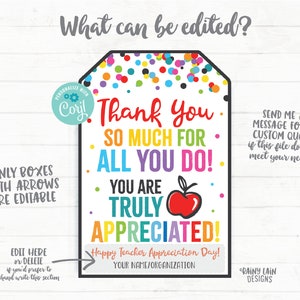 Thank You for All You Do You Are Truly Appreciated Teacher Appreciation ...