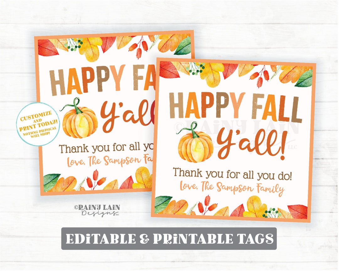 Happy Fall Ya'll Tag Printable Appreciation Gift Tag, Employee Co ...
