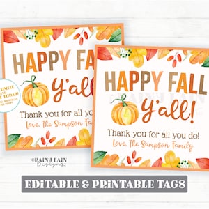 Happy Fall Ya'll Tag Printable Appreciation Gift Tag, Employee Co ...
