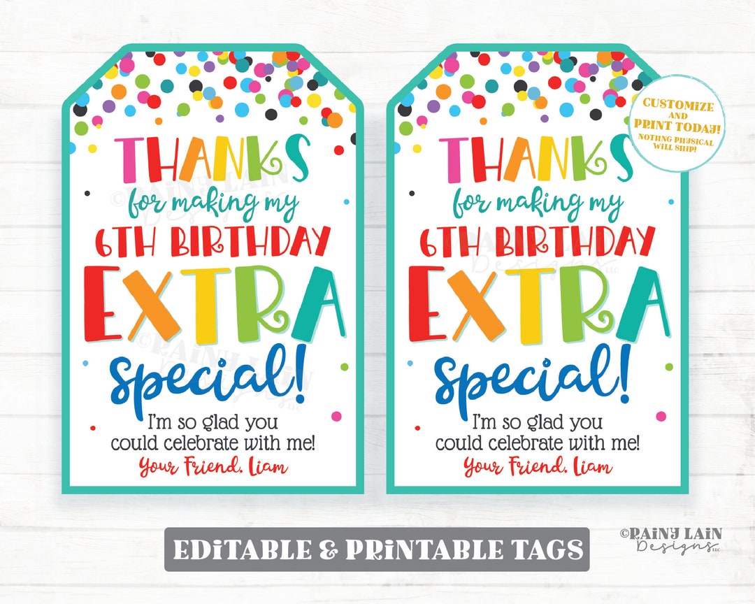 Thanks for Making My Birthday Extra Special Tag Birthday Party Favor ...