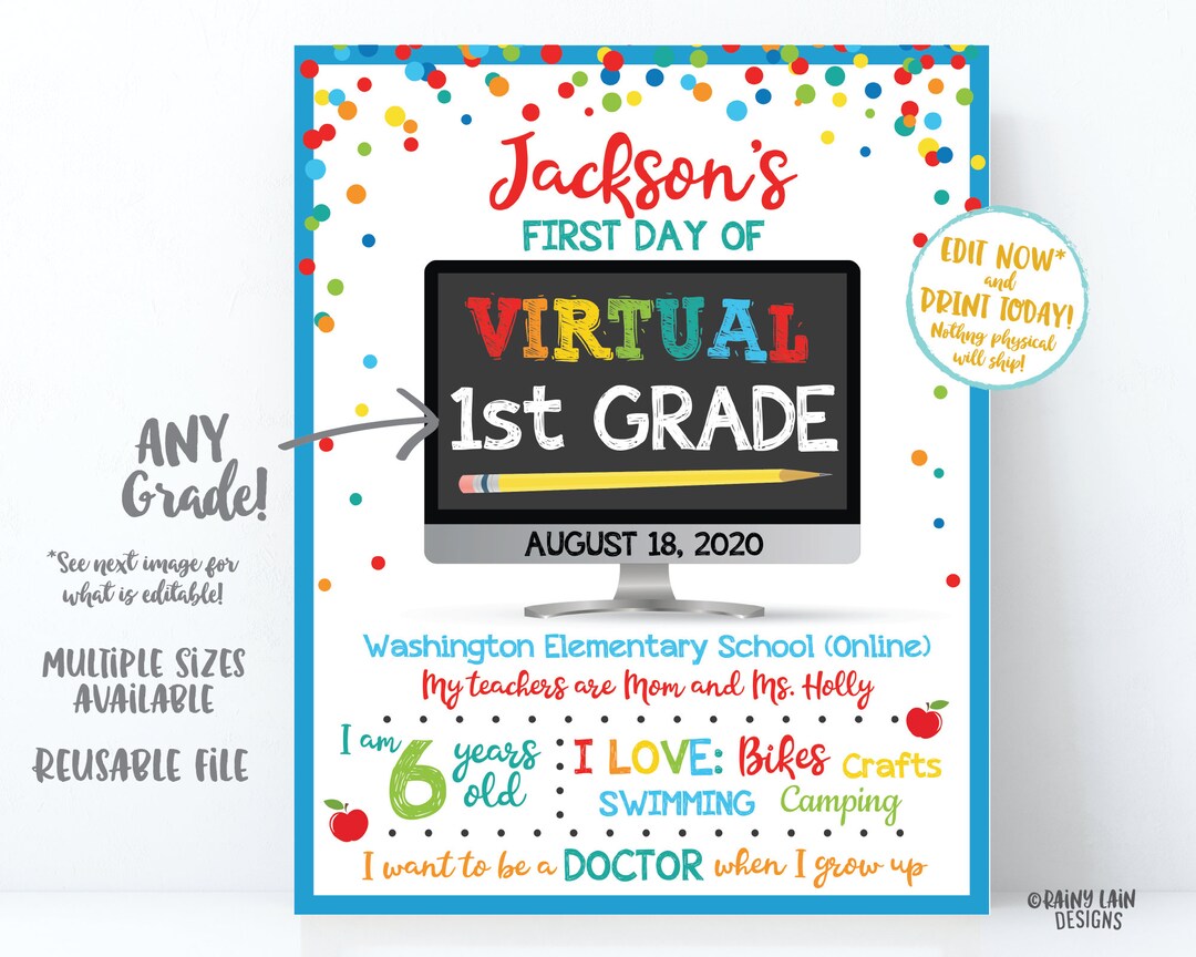 First Day of Virtual School Sign Template 1st Day of Virtual - Etsy