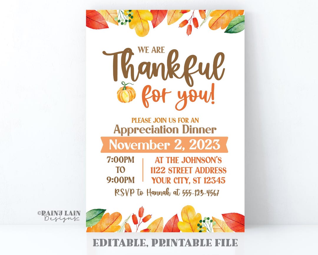 Fall Appreciation Invitation, Editable Template, Printable Thanksgiving ...