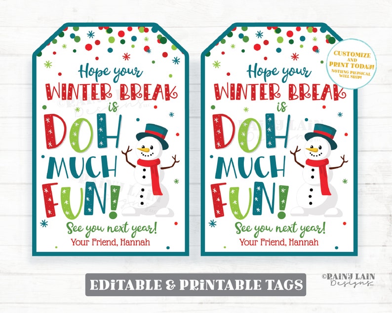 Winter Break Doh Much Fun Tag Play Dough Gift Christmas Holiday ...