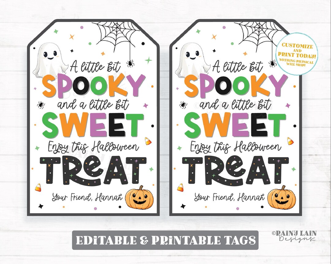 Halloween Treat Tag, Editable A Little Spooky and a Little Sweet Goft ...
