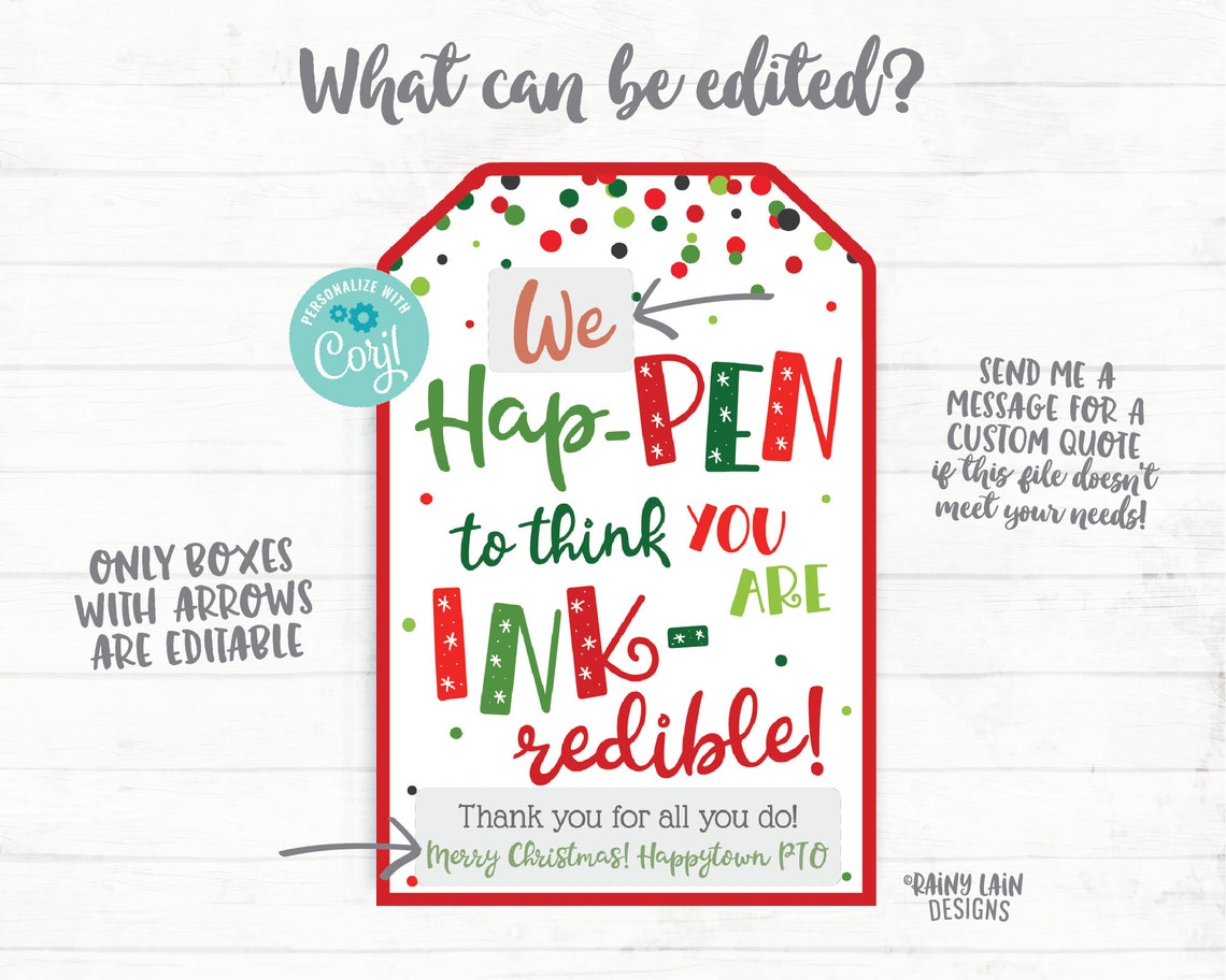 Ink Pen Gift Tags Hap-pen Ink-redible Printable Christmas Tags Editable ...