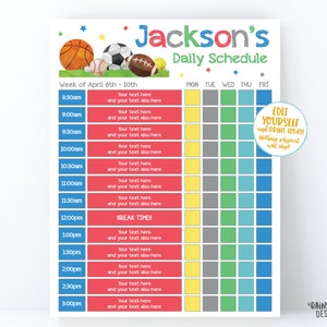 Editable Home School Schedule Sports Chore Chart Printable Kids ...