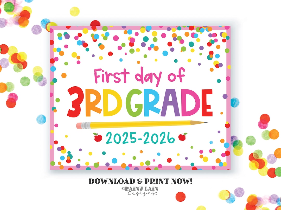 3rd Grade First Day of School Sign, Printable Photo Prop, Digital ...