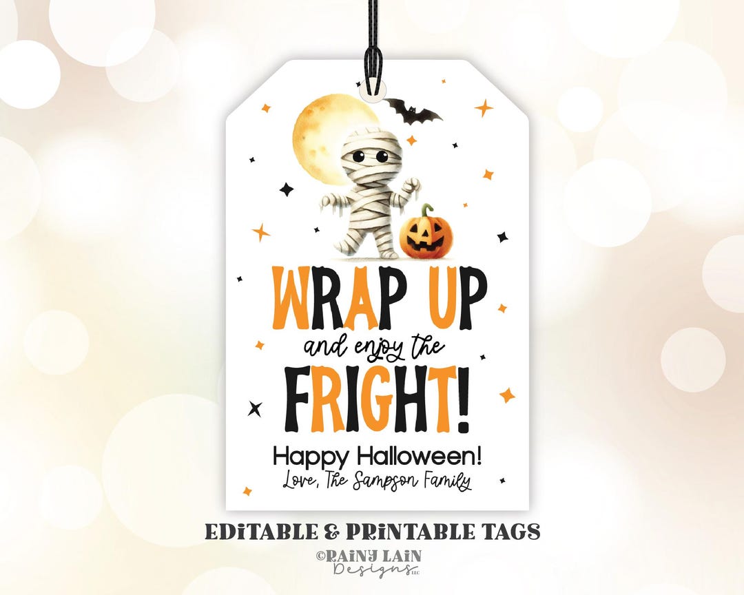 Editable Halloween Gift Tag, Teacher Throw Blanket, Mummy, Wrap up and ...