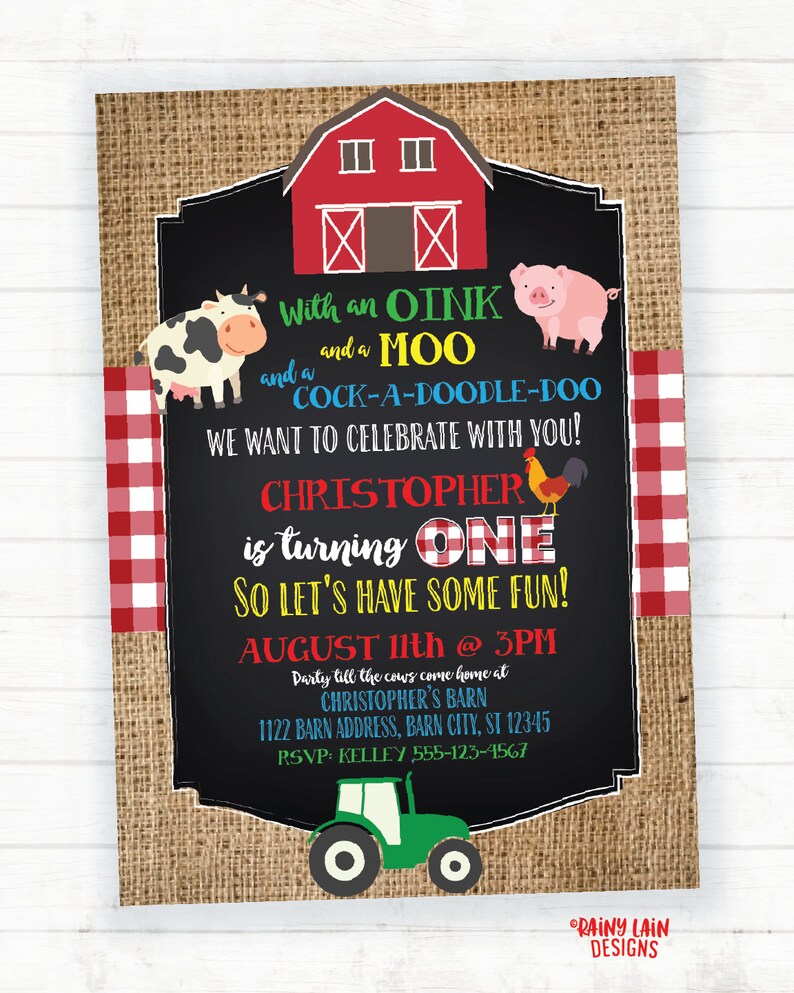 Farm Birthday Party Invitation Barnyard Animals Barn | Etsy