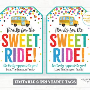 Bus Driver Gift Tag Thanks for the Sweet Ride National School Bus ...