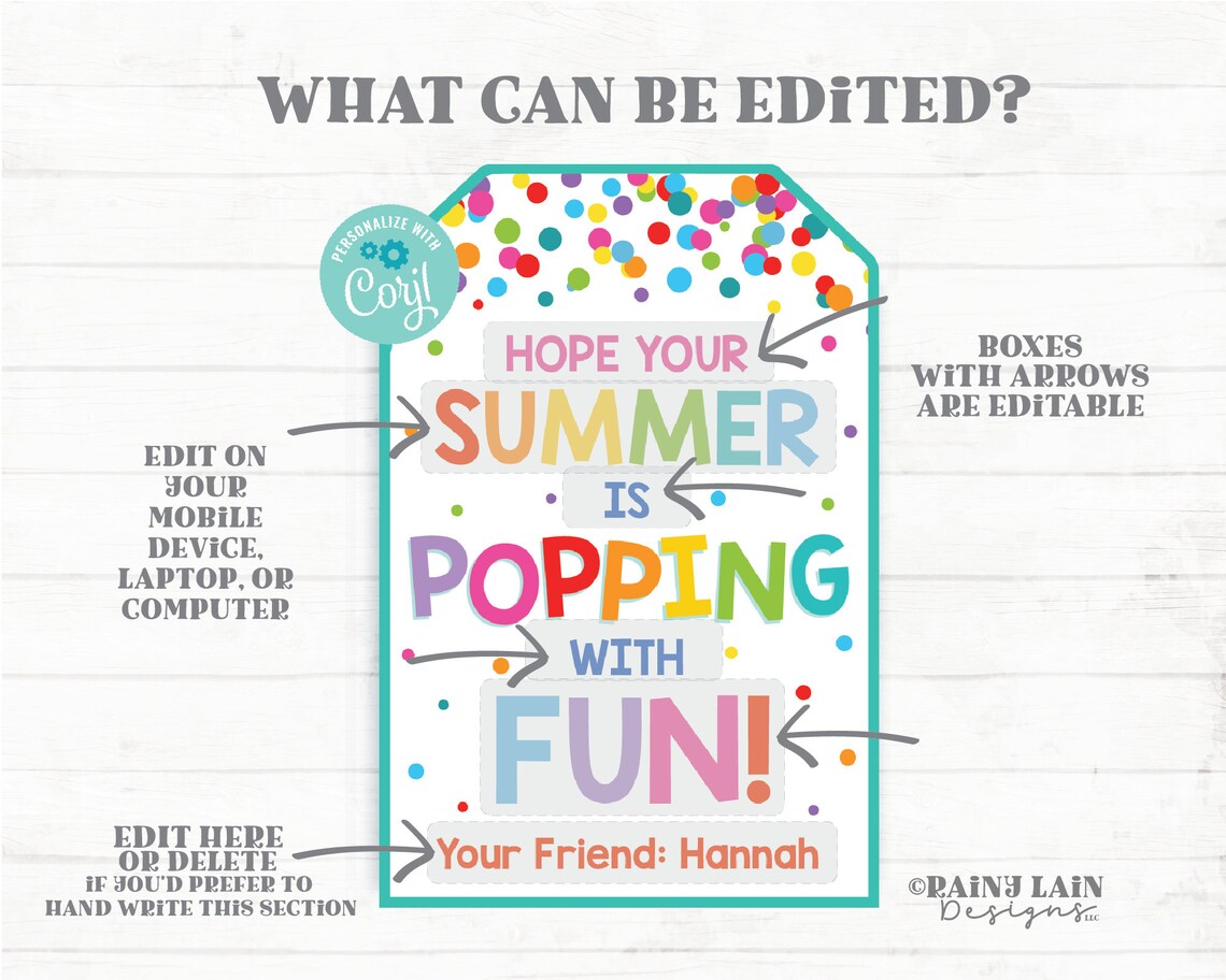 Hope Your Summer is Popping With Fun Tags End of School Year Gift Tags ...