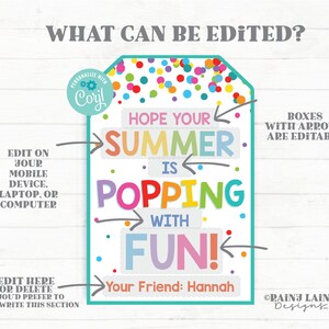 Hope Your Summer is Popping With Fun Tags End of School Year Gift Tags ...
