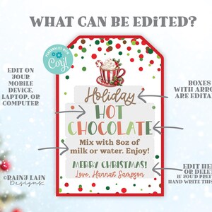 Holiday Hot Chocolate Gift Tag, Christmas Cocoa, Appreciation, Thank ...