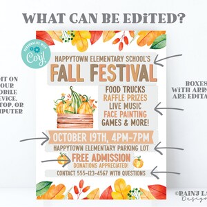 Editable Fall Festival Flyer Template, Harvest Invitation, Fundraiser ...