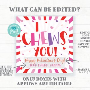 I Chews You Valentine's Day Tag, Bubble Gum Valentine Gum Ball ...
