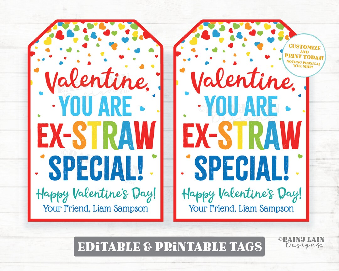 Crazy Straw Valentine, Ex-straw Special Tags, Silly Straw, Preschool ...