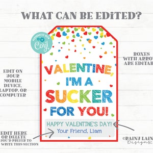 Valentine I'm a Sucker for You, Sucker Valentine, Lollipop Valentine ...