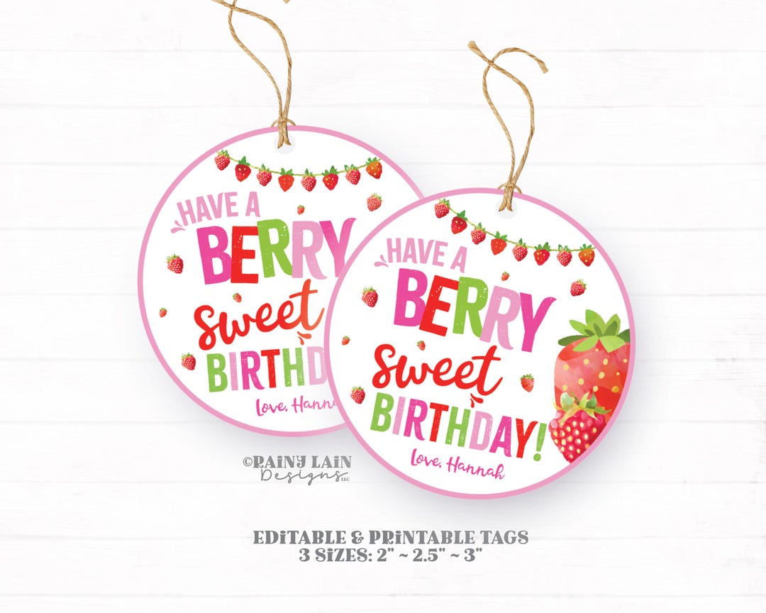 Berry Sweet Birthday Tag, Strawberry and Raspberry Sticker, Label ...