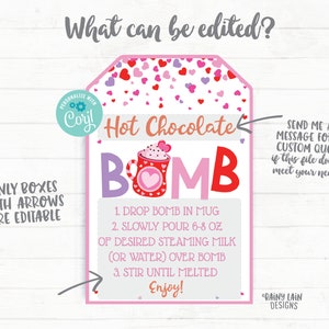 Valentine's Day Hot Chocolate Bomb Tag, Editable Cocoa Bomb Valentine ...