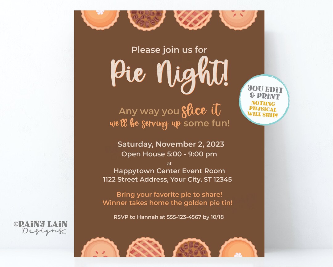 Pie Night Invitation Modern Pie Fundraiser Flyer Pie and Cocktails ...
