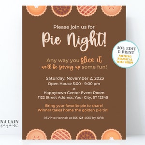 Pie Night Invitation Modern Pie Fundraiser Flyer Pie and Cocktails ...